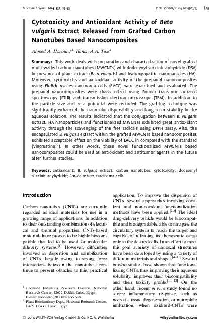 (PDF) Cytotoxicity and Antioxidant Activity of Beta vulgaris Extract Released from Grafted ...