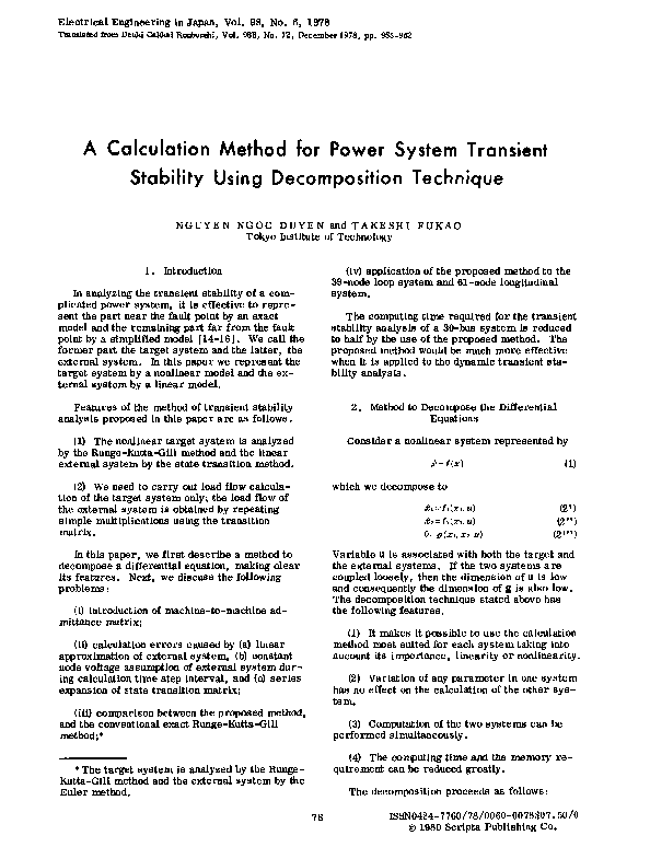 (PDF) A calculation method for power system transient stability using decomposition technique