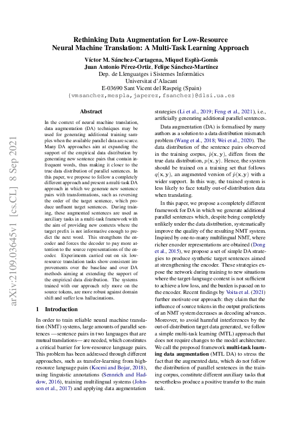(PDF) Rethinking Data Augmentation for Low-Resource Neural Machine Translation: A Multi-Task ...