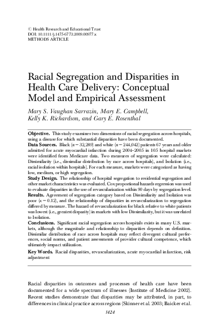 (PDF) Racial Segregation and Disparities in Health Care Delivery ...