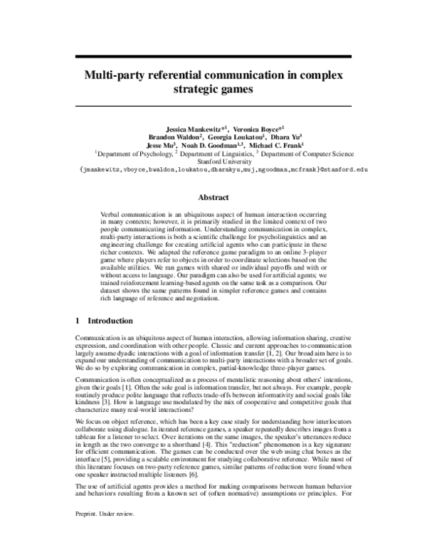 (PDF) Multi-party referential communication in complex strategic games