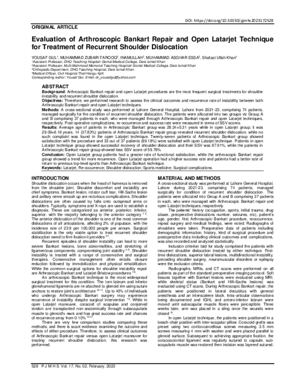 (PDF) Evaluation of Arthroscopic Bankart Repair and Open Latarjet ...