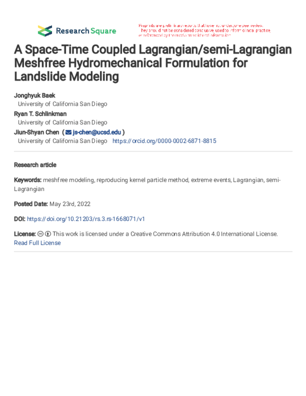 (PDF) Space-Time Coupled Lagrangian Landslide Modeling