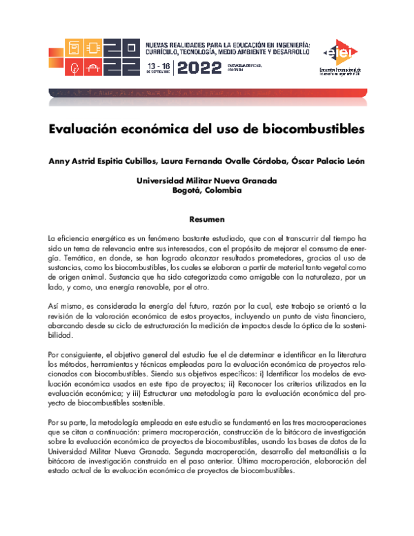 (PDF) Evaluación económica del uso de biocombustibles