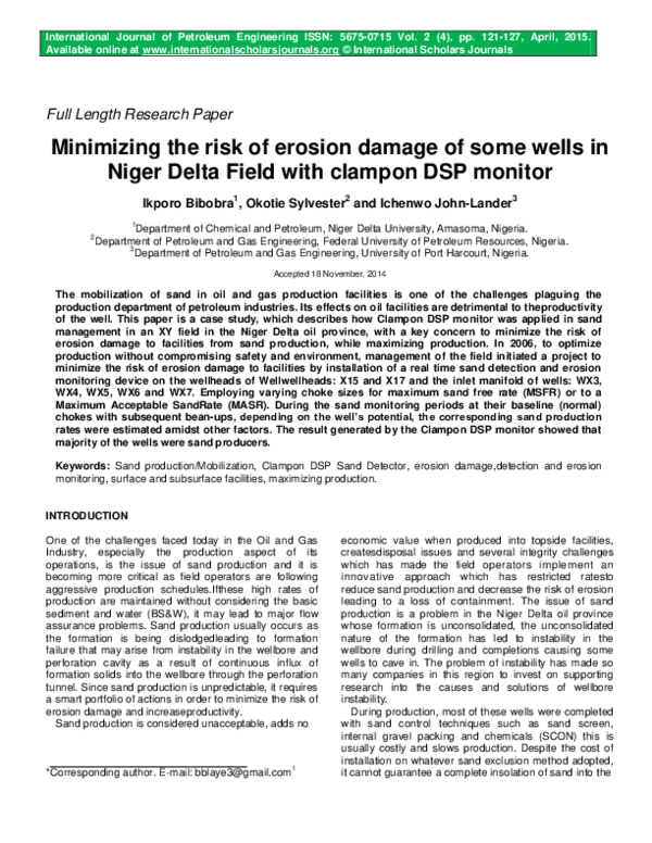 (PDF) Minimizing the risk of erosion damage of some wells in Niger Delta Field with clampon DSP ...