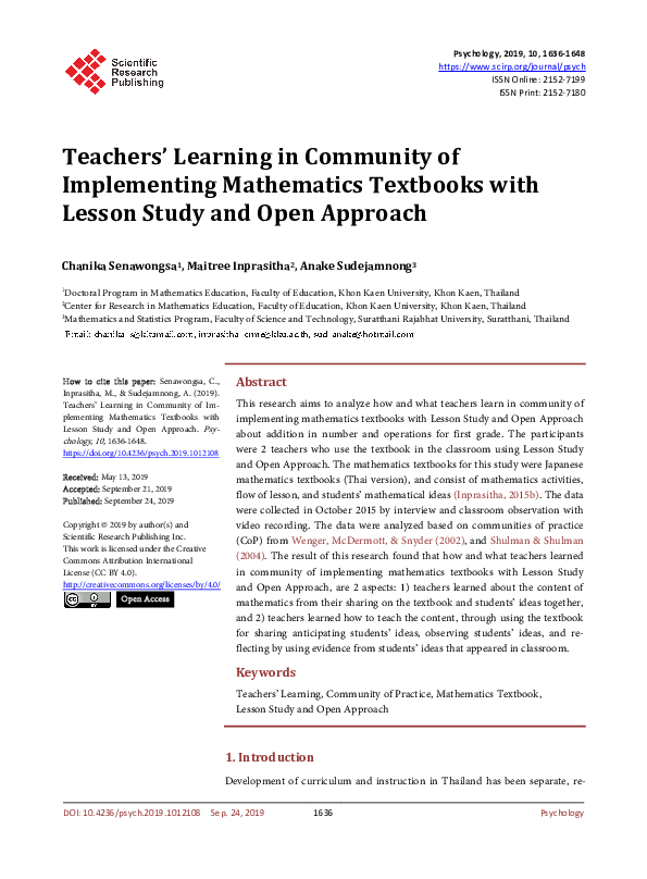 (PDF) Teachers’ Learning in Community of Implementing Mathematics ...
