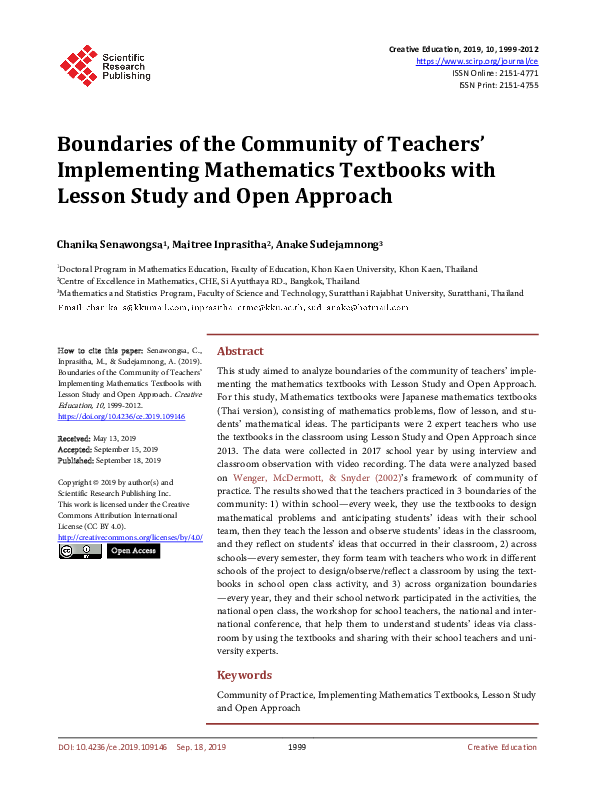 (PDF) Boundaries of the Community of Teachers’ Implementing Mathematics Textbooks with Lesson ...