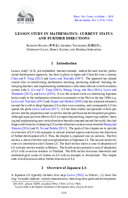 (PDF) Lesson Study in Mathematics: Current Status and Further Directions