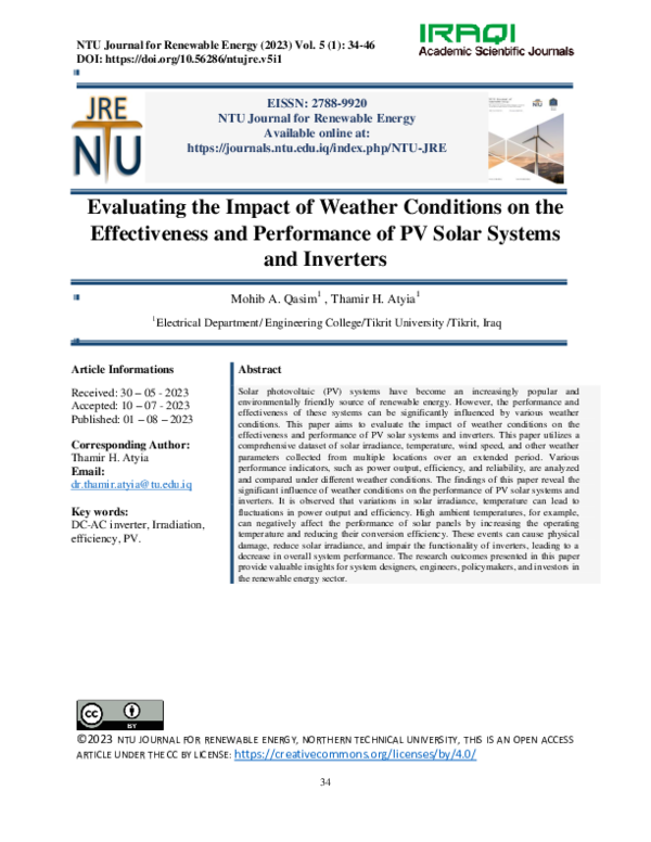(PDF) Evaluating the Impact of Weather Conditions on the Effectiveness and Performance of PV ...