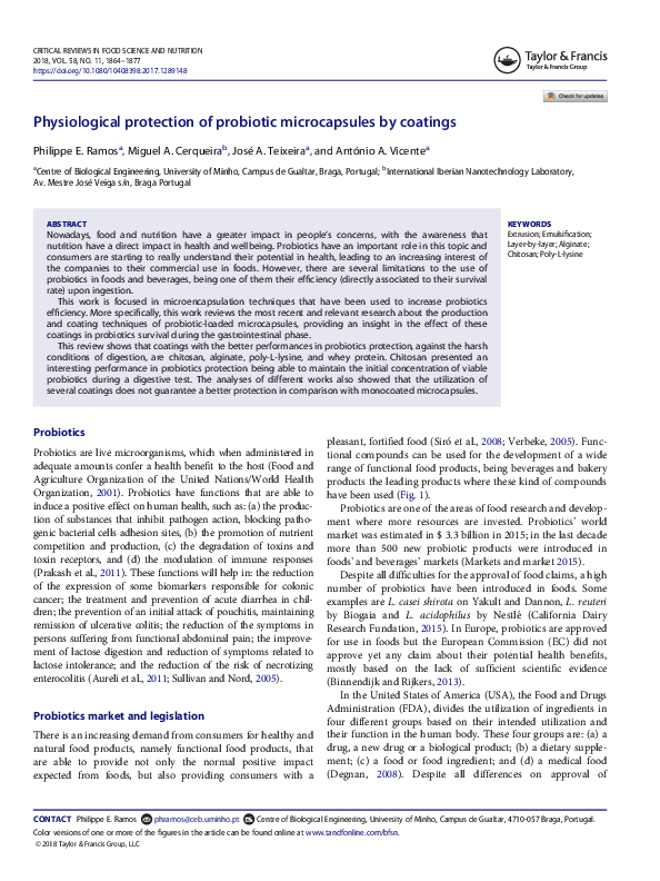 (PDF) Physiological Protection of Probiotic Microcapsules by Coatings