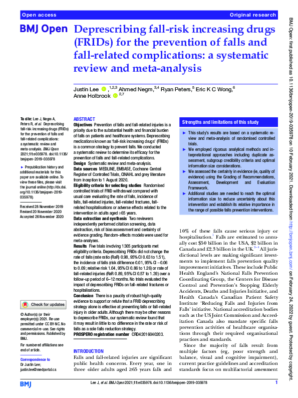 (PDF) Deprescribing fall-risk increasing drugs (FRIDs) for the ...