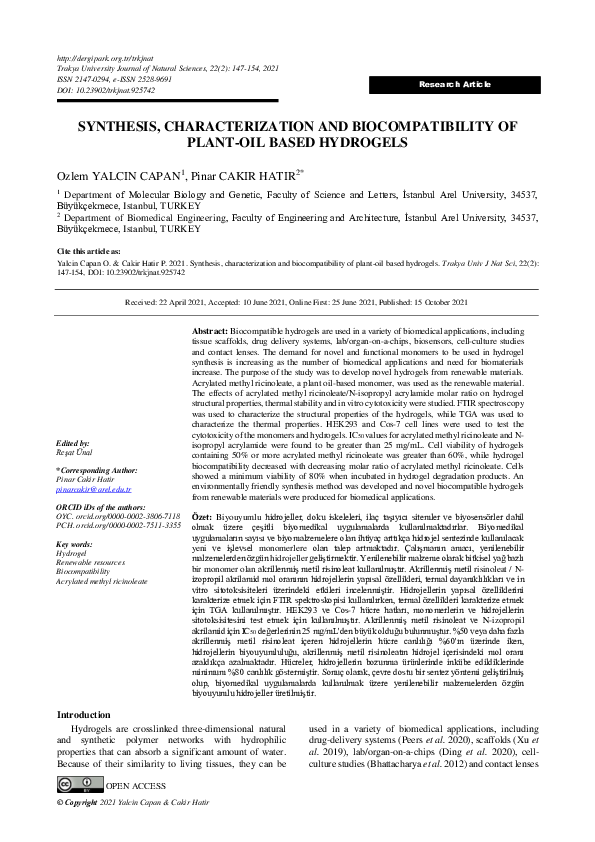 (PDF) Synthesis, Characterization and Biocompatibility of Plant-Oil ...