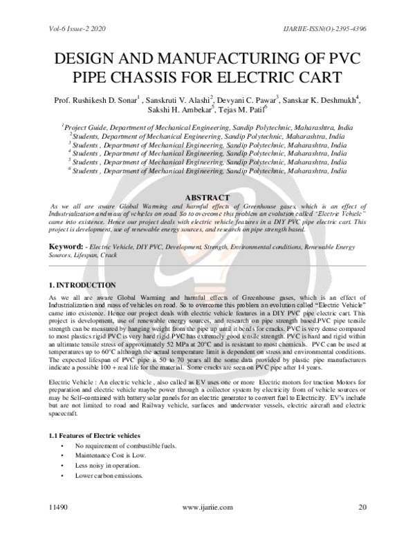 (PDF) Design and Manufacturing of PVC Pipe Chassis for Electric Cart