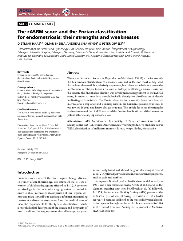 (PDF) The rASRM score and the Enzian classification for endometriosis ...
