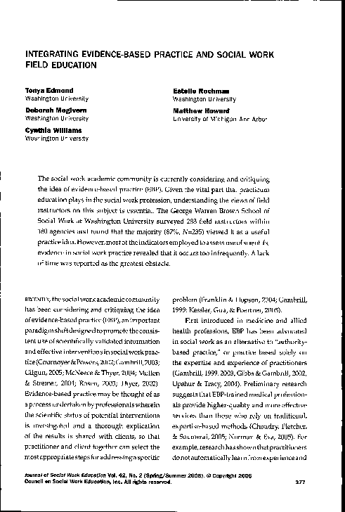 (PDF) Integrating Evidence-Based Practice and Social Work Field Education