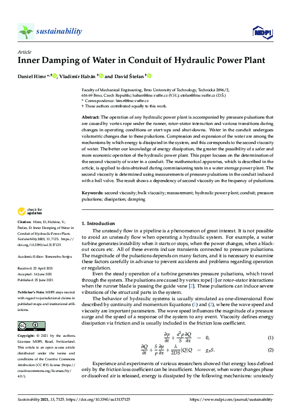 (PDF) Inner Damping of Water in Conduit of Hydraulic Power Plant