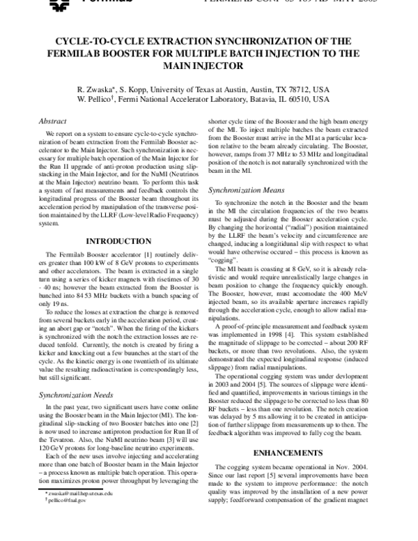 (PDF) Cycle-to-Cycle Extraction Synchronization of the Fermilab Booster ...