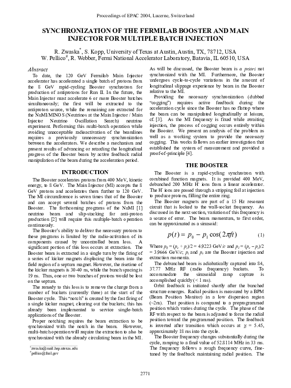 (PDF) Synchronization of the Fermilab Booster and Main Injector for ...