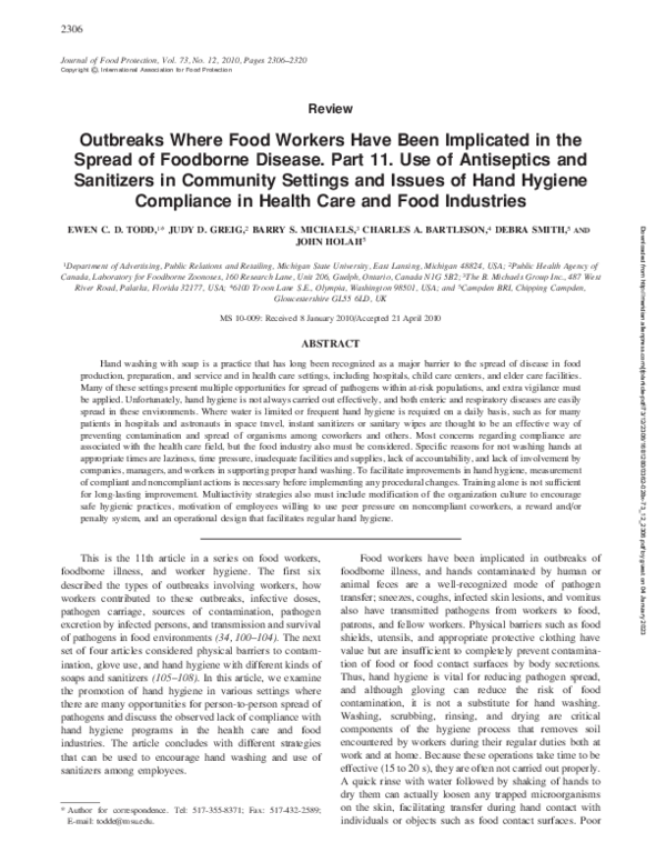 (PDF) Outbreaks Where Food Workers Have Been Implicated in the Spread ...