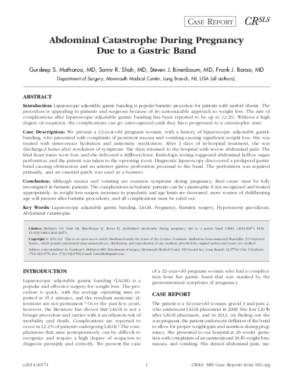 (PDF) Gastric Band Complications in Pregnant Women: A Case Study