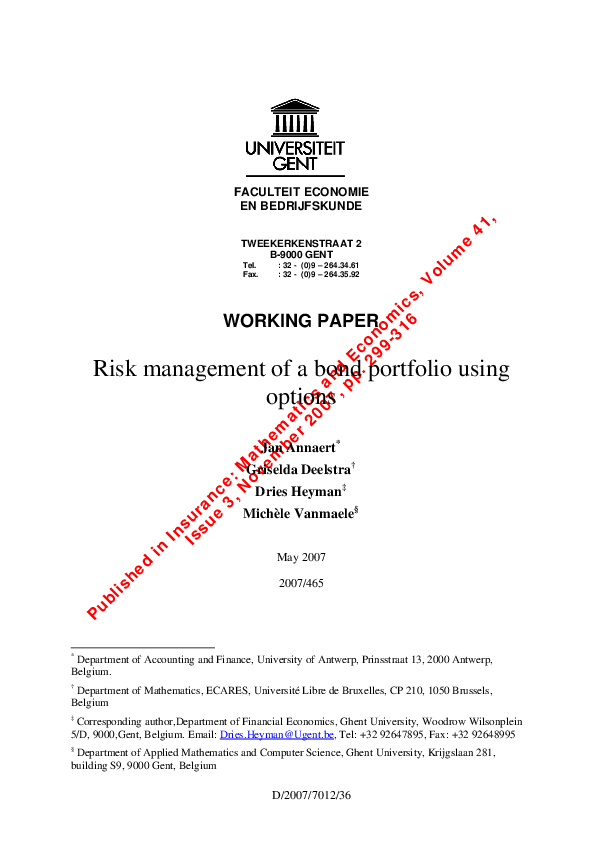 (PDF) Risk management of a bond portfolio using options