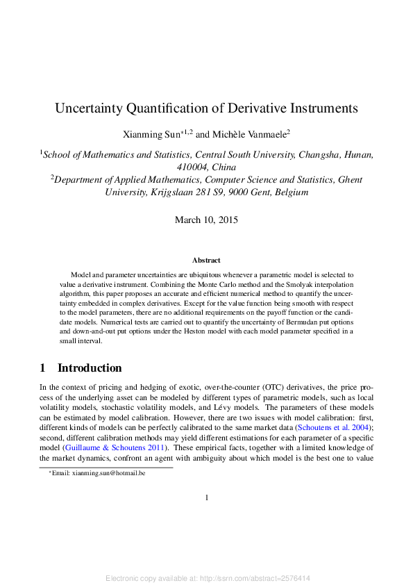 (PDF) Uncertainty Quantification of Derivative Instruments
