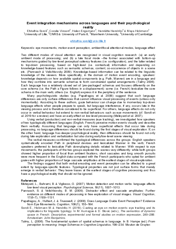 (PDF) Event integration mechanisms across languages and their psychological reality | HenriËtte ...
