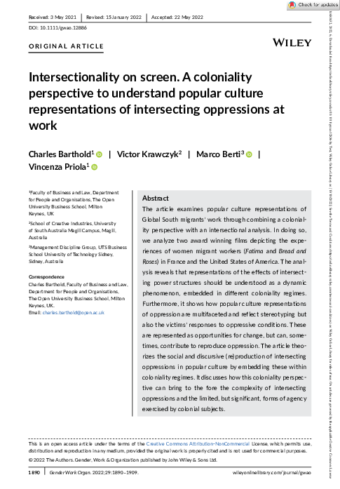 (PDF) Intersectionality on screen. A coloniality perspective to ...