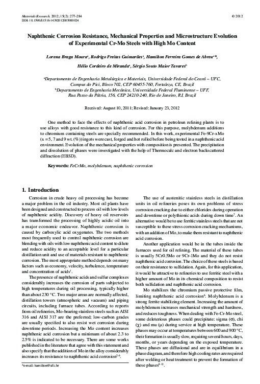 (PDF) Naphthenic corrosion resistance, mechanical properties and microstructure evolution of ...