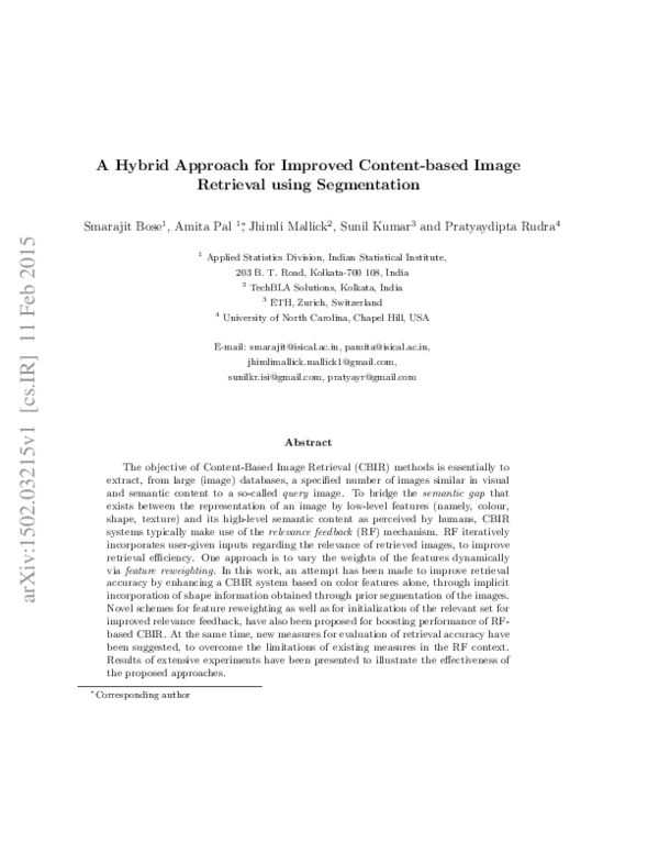 Pdf A Hybrid Approach For Improved Content Based Image Retrieval Using Segmentation