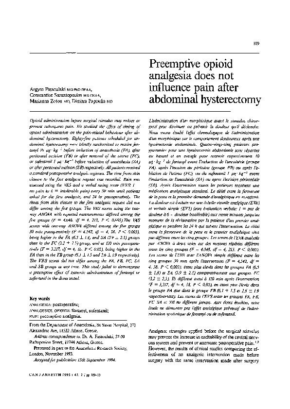 (PDF) Preemptive opioid analgesia does not influence pain after ...