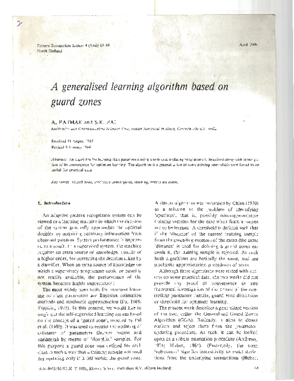 (PDF) A generalised learning algorithm based on guard zones