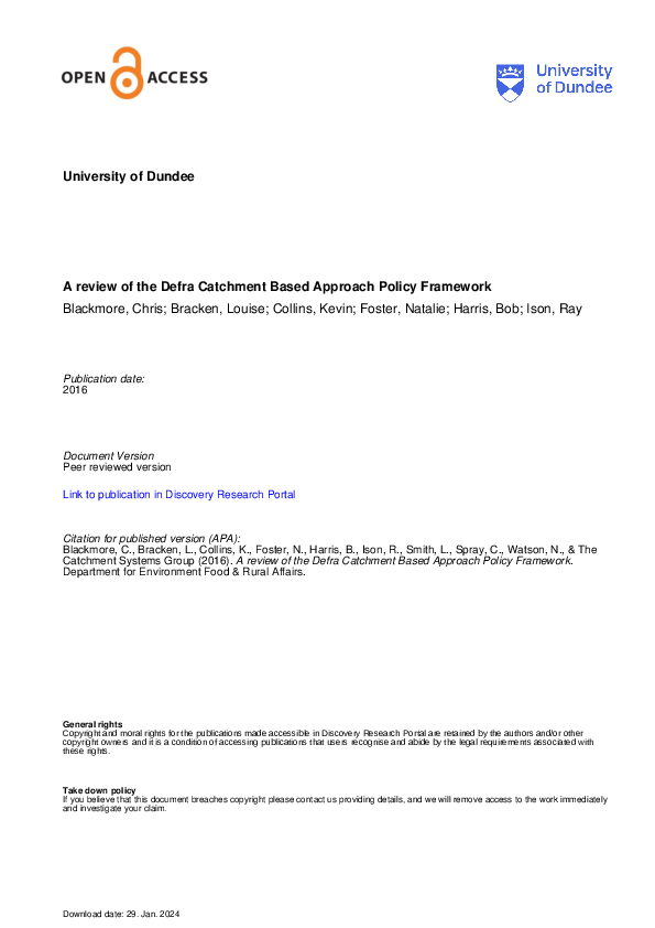 (PDF) A review of the Defra Catchment Based Approach Policy Framework