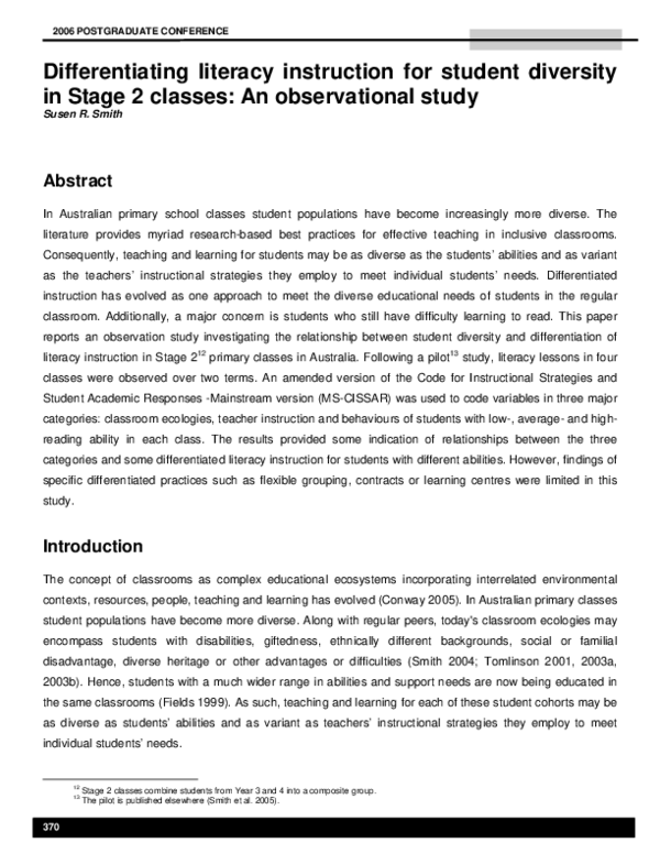 (PDF) Differentiating literacy instruction for student diversity in ...