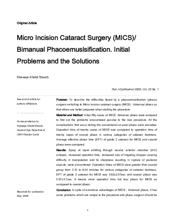 (PDF) Micro Incision Cataract Surgery (MICS)/ Bimanual ...