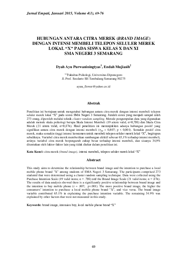 (PDF) Hubungan Antara Citra Merek (Brand Image) Dengan Intensi Membeli ...