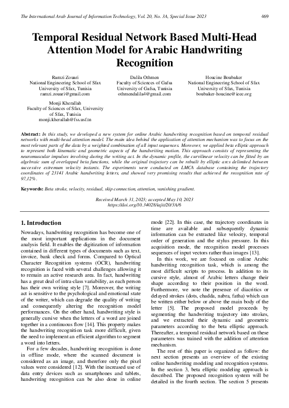 (PDF) Temporal residual network based multi-head attention model for Arabic handwriting recognition