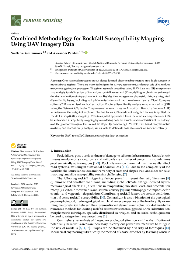 (PDF) Combined Methodology for Rockfall Susceptibility Mapping Using UAV Imagery Data
