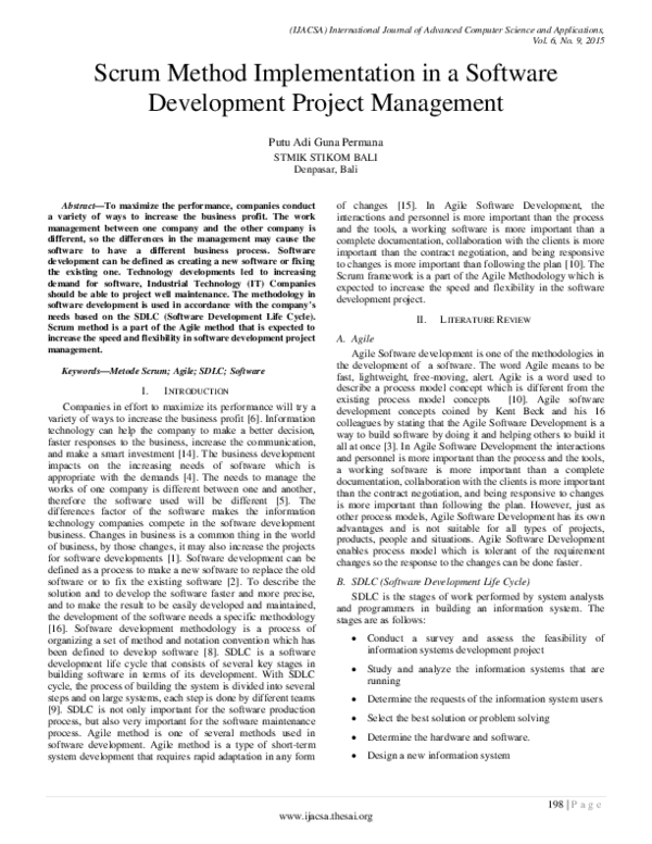 (PDF) Scrum Method Implementation in a Software Development Project Management