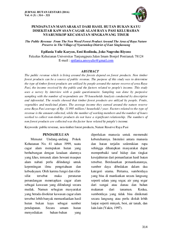 (PDF) Pendapatan Masyarakat Dari Hasil Hutan Bukan Kayu Disekitar ...