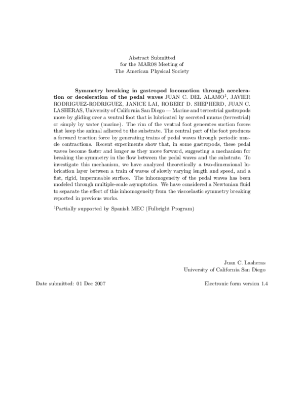 (PDF) Symmetry breaking in gastropod locomotion through acceleration or ...