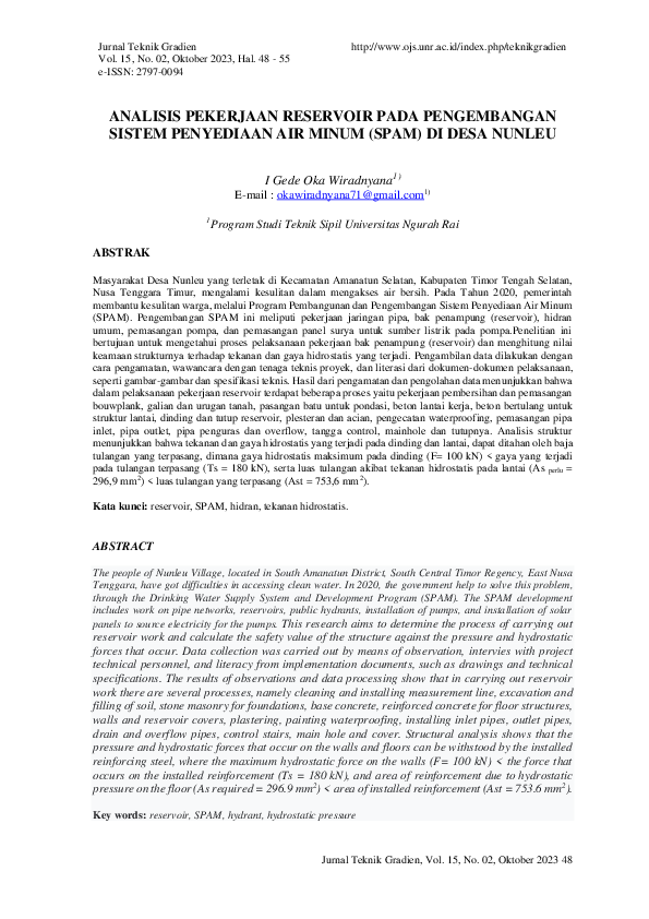 (PDF) Analisis Pekerjaan Reservoir Pada Pengembangan Sistem Penyediaan ...