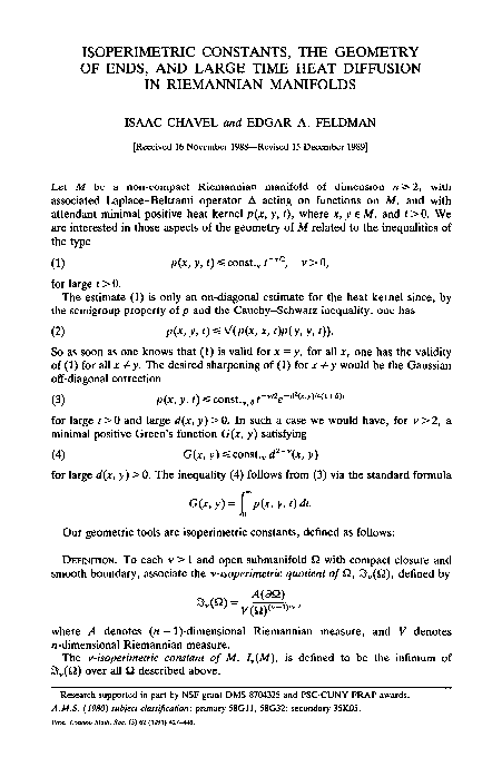 (PDF) Isoperimetric Constants, the Geometry of Ends, and Large Time ...