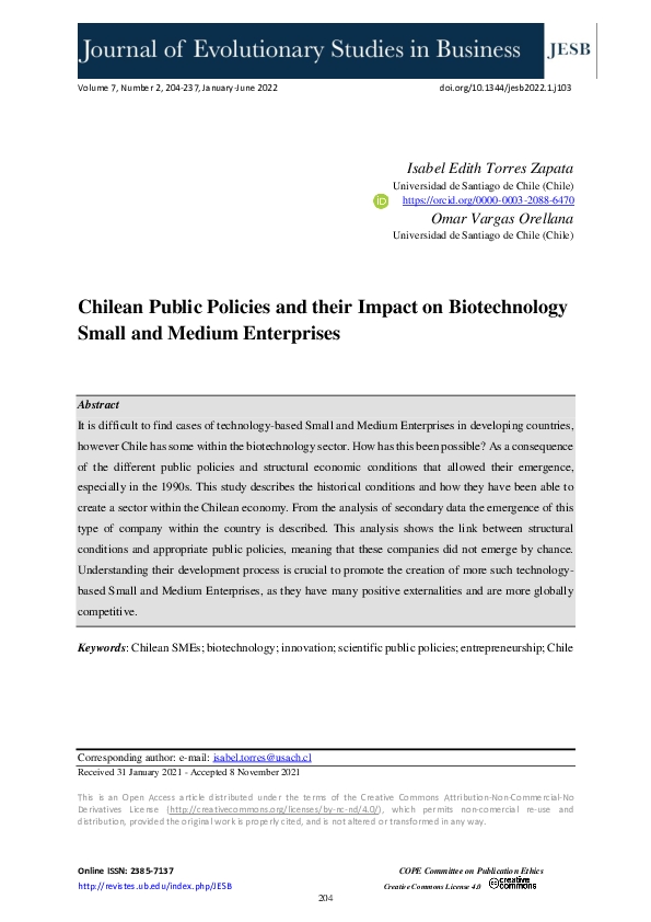 (PDF) Chilean Public Policies and their Impact on Biotechnology Small ...