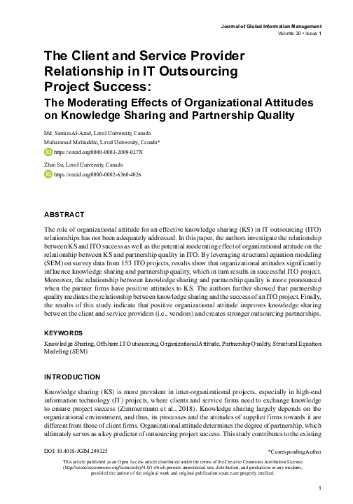 (PDF) The Client and Service Provider Relationship in IT Outsourcing ...