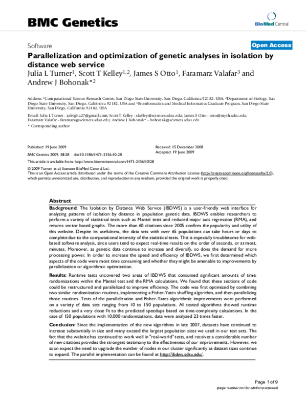 (PDF) Parallelization and optimization of genetic analyses in isolation by distance web service