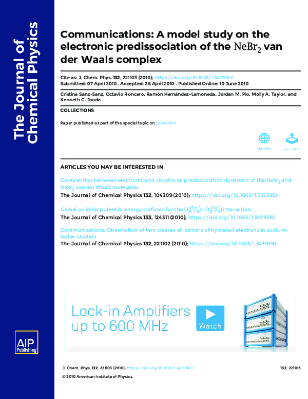 (PDF) Communications: A model study on the electronic predissociation ...