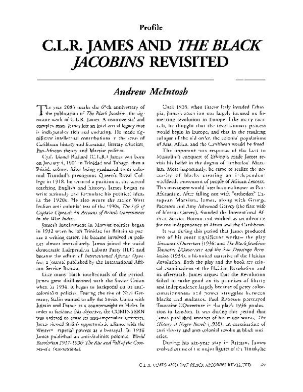 (PDF) C.L.R. James and The Black Jacobins revisited | Andrew McIntosh ...