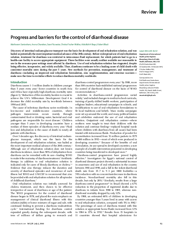 (PDF) Progress and barriers for the control of diarrhoeal disease