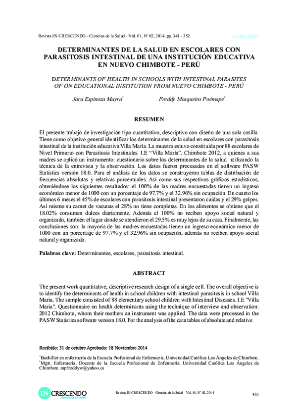 (PDF) Determinantes De La Salud en Escolares Con Parasitosis Intestinal ...
